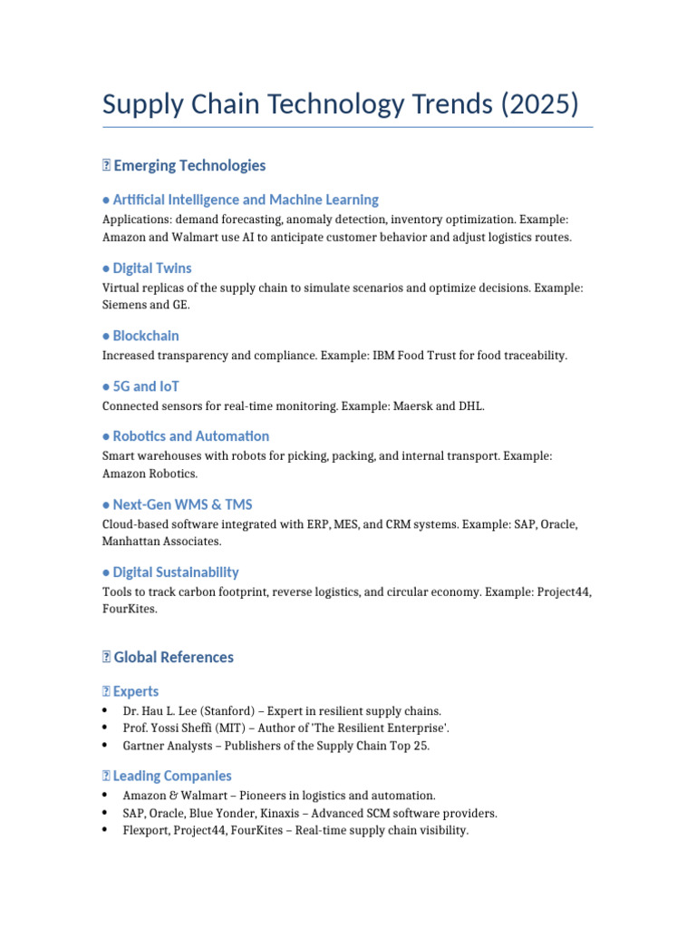 Supply Chain Technology Trends 2025 | PDF