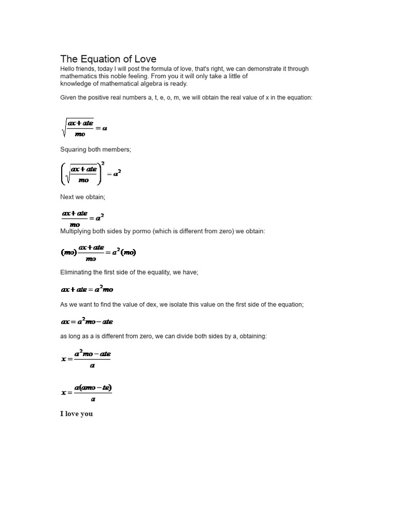Mathematical Equation I Love You | PDF