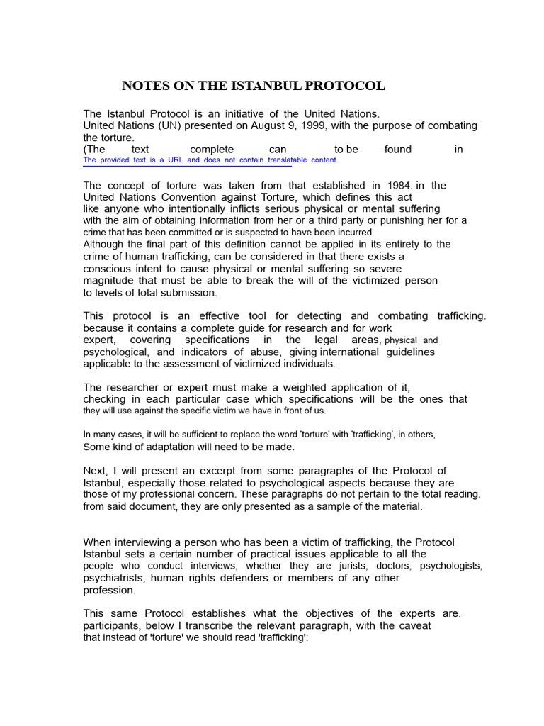 Summary of The Istanbul Protocol | PDF | Psychosis | Mental Disorder