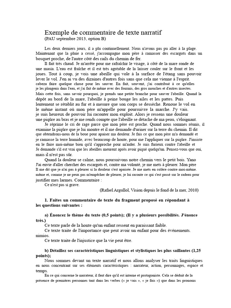 Commentaire sur un texte narratif | PDF