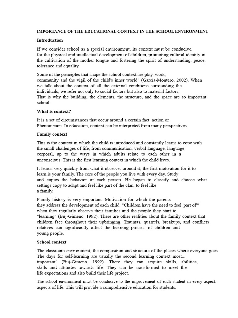 Educational Context's Impact on Schools | PDF | Learning | Social ...