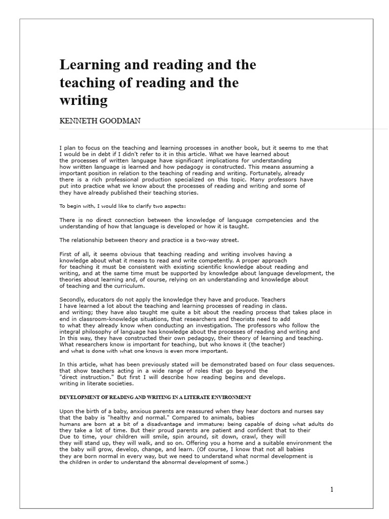 The Learning and Writing (Goodman) | PDF | Literacy | Spelling