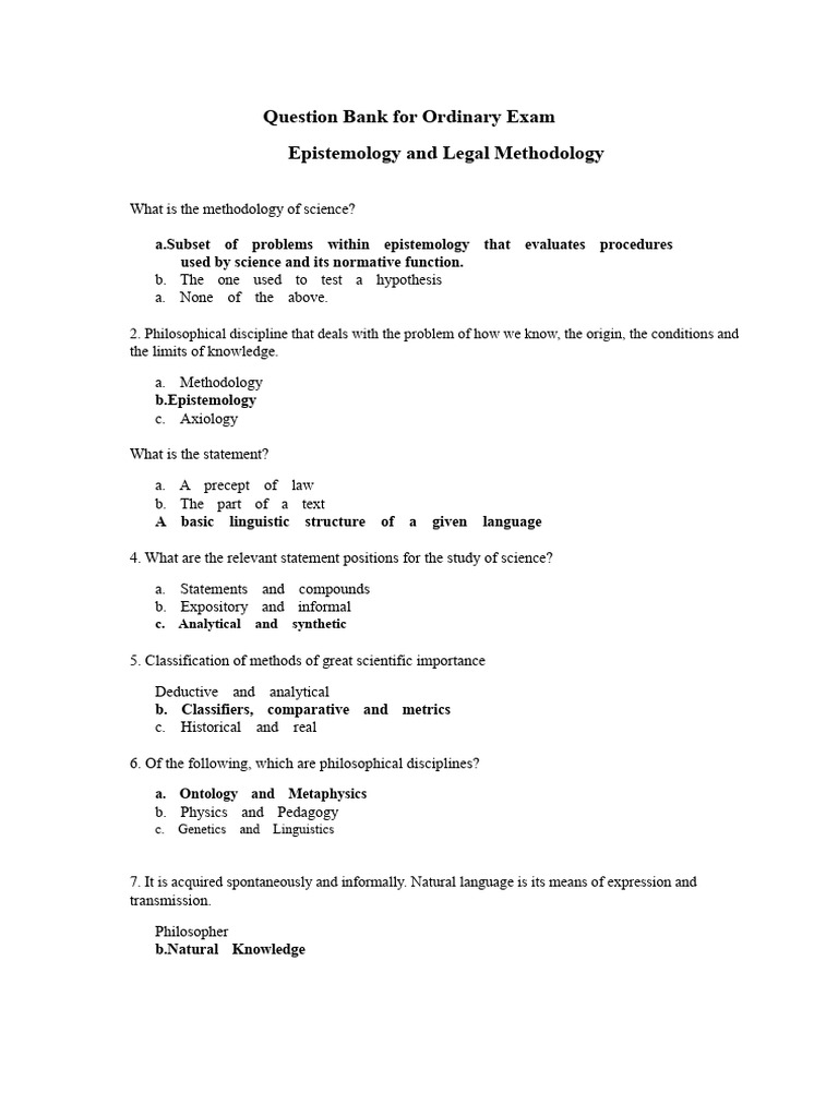 Bank of Questions For The Exam of Epistemology and Legal Methodology ...