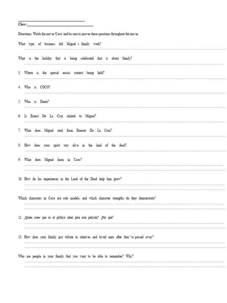 Questions For The Movie Coco | PDF