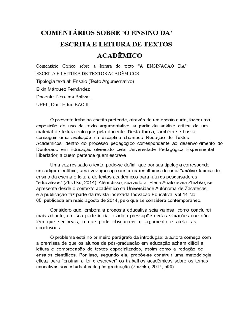 Análise Crítica do Ensino de Escrita Acadêmica | PDF | Pós-graduação ...