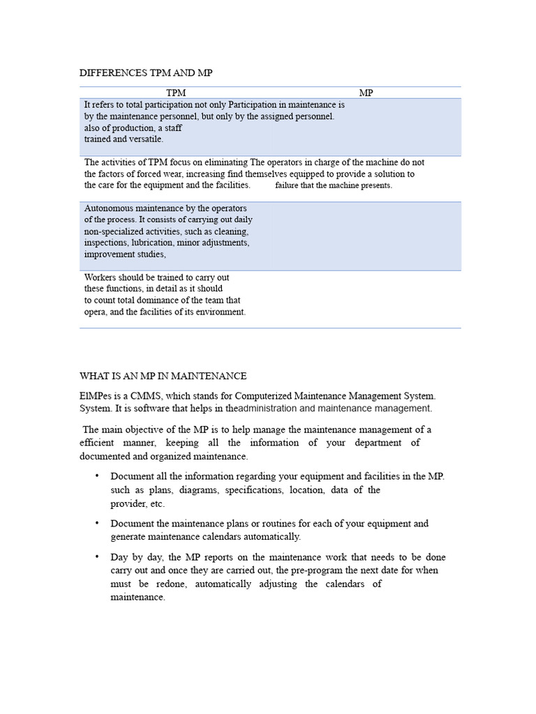TPM vs. MP: Key Maintenance Differences | PDF | Systems Thinking ...