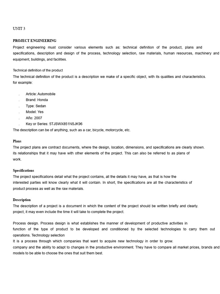 Unit 3 Project Engineering | PDF | Specification (Technical Standard) | Demand