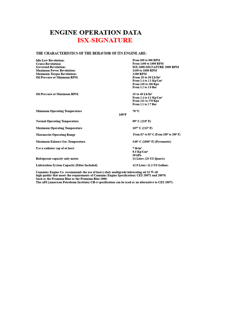 ISX Engine Operation Data | PDF | Engines | Vehicle Technology