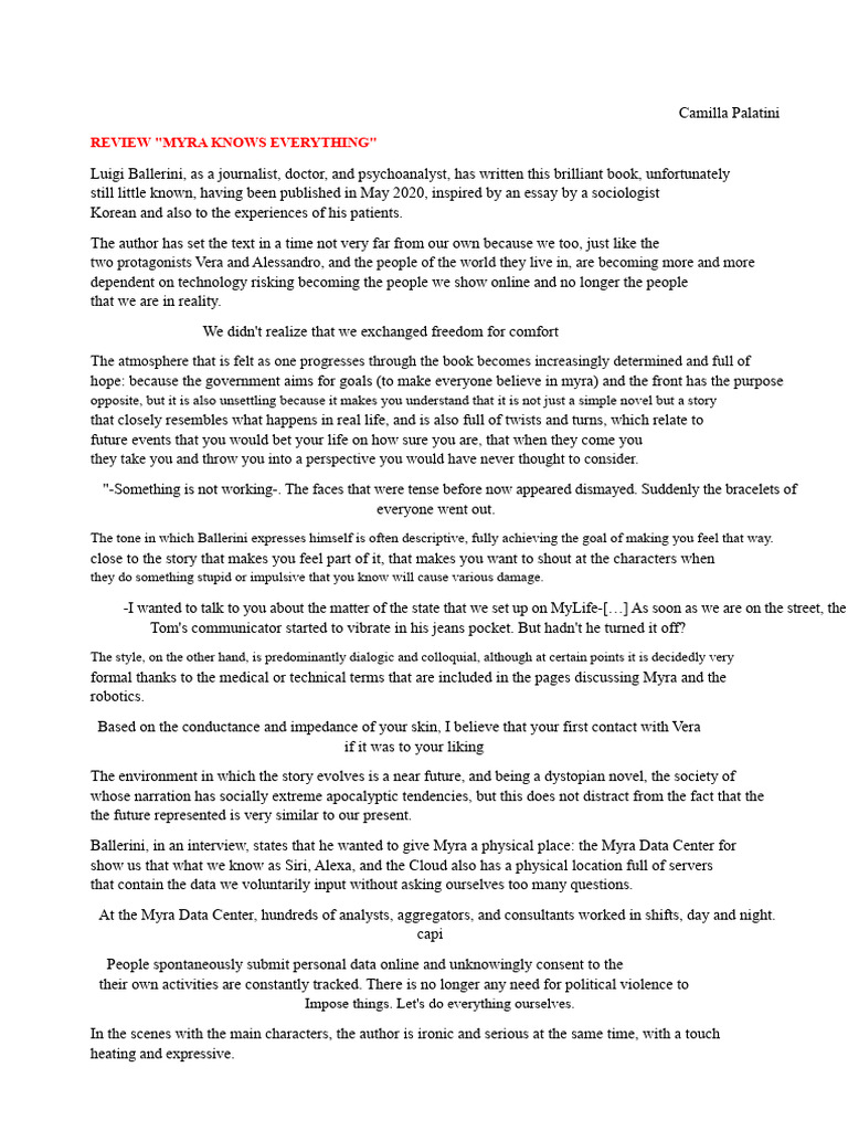 REVIEW MYRA KNOWS EVERYTHING | PDF