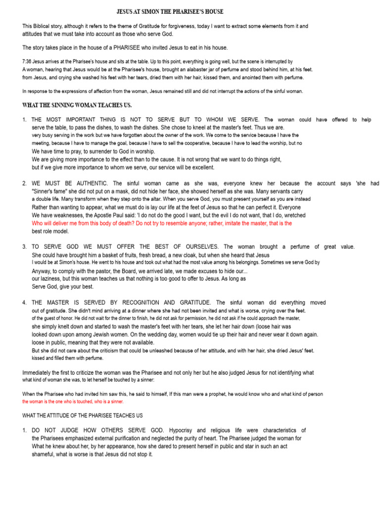 Lessons from Jesus at Simon's House | PDF | Jesus | Pharisees
