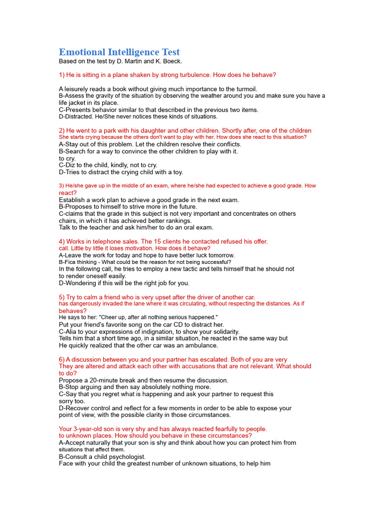 Emotional Intelligence Test | PDF | Emotions | Emotional Intelligence