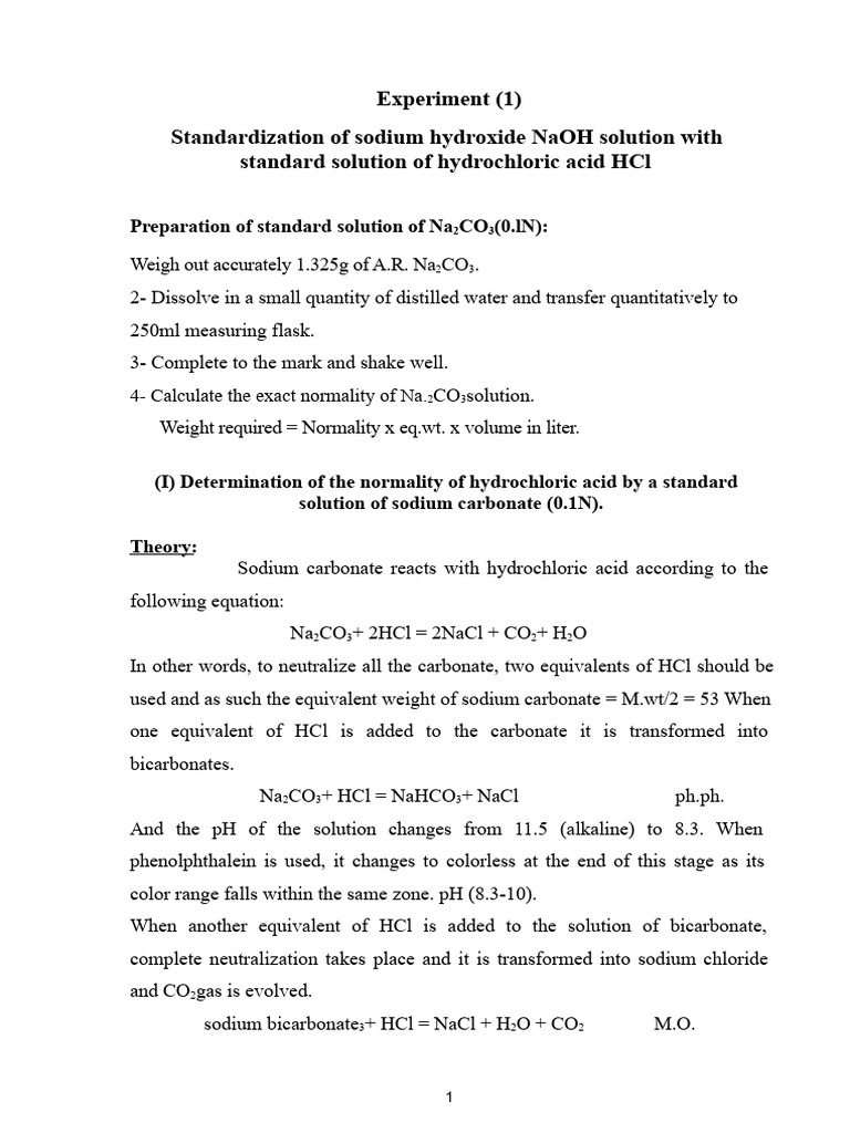 Na2CO3 HCL NaOH Titration | PDF | Titration | Chemistry