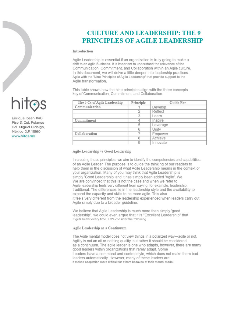 Culture and Leadership: The 9 Principles of Agile Leadership | PDF ...
