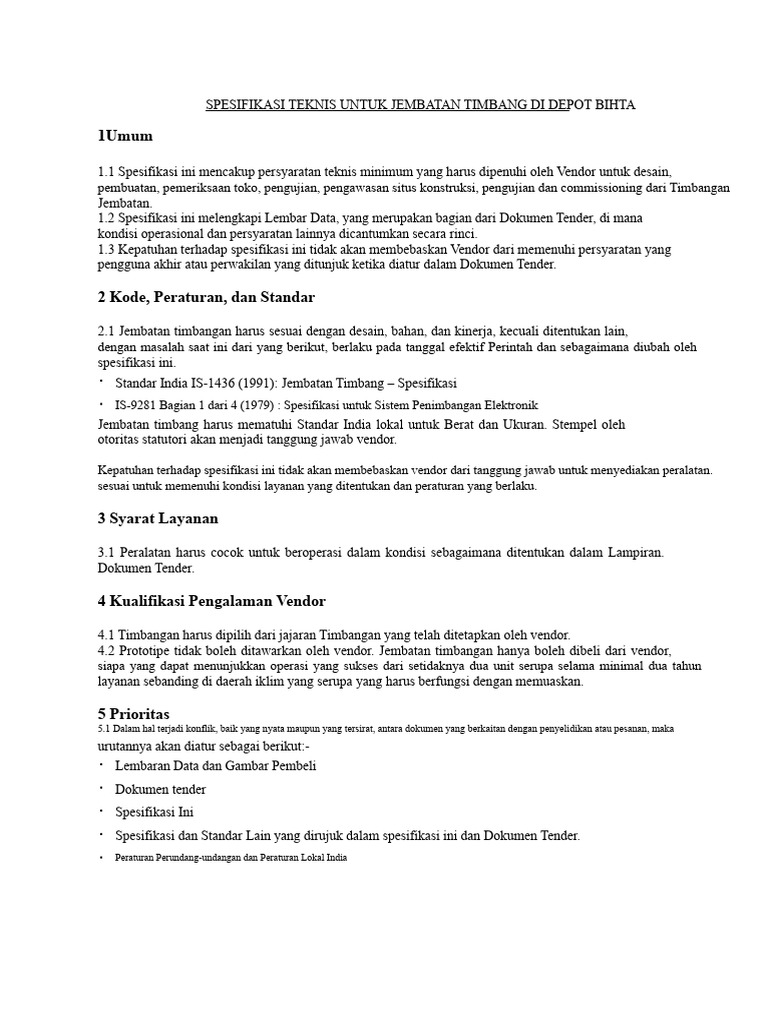 Spesifikasi Jembatan Timbang | PDF