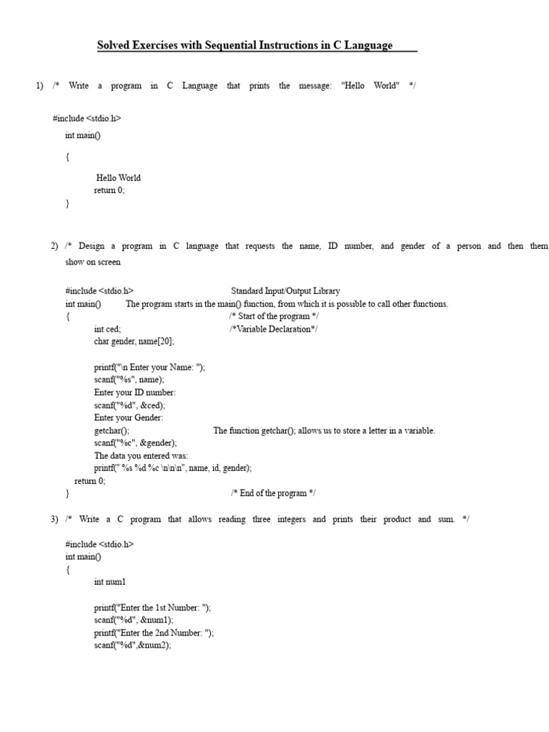 Solved and Proposed Exercises With Sequential Instructions in C ...