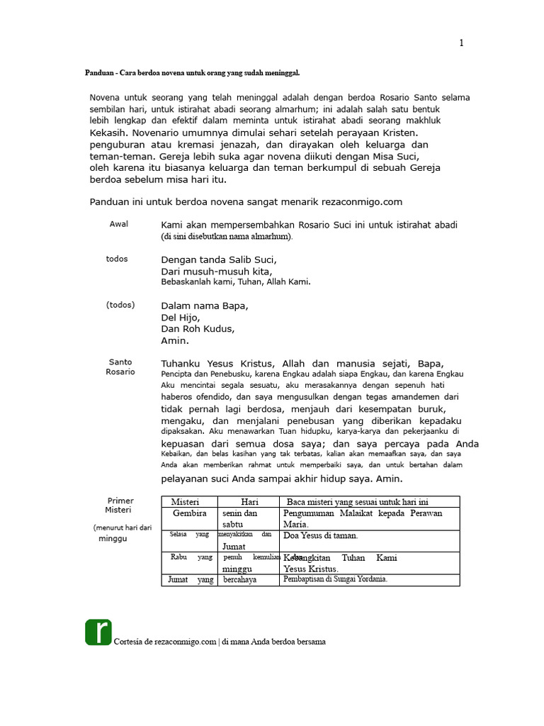 Panduan Cara Berdoa Novena Untuk Seorang Yang Sudah Meninggal | PDF