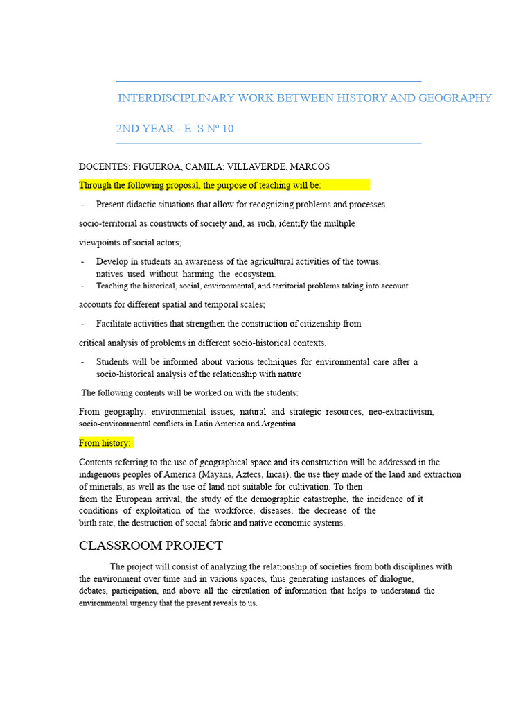 Interdisciplinary History and Geography Project | PDF | Geography ...
