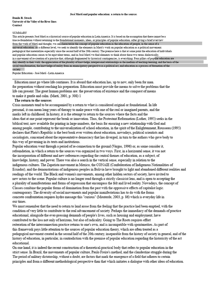 José Martí's Influence on Popular Education | PDF | Knowledge | Reason