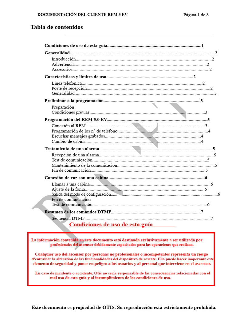 ALARMA OTIS Reprogramación REM5 EV | PDF | Ascensor | Teléfono