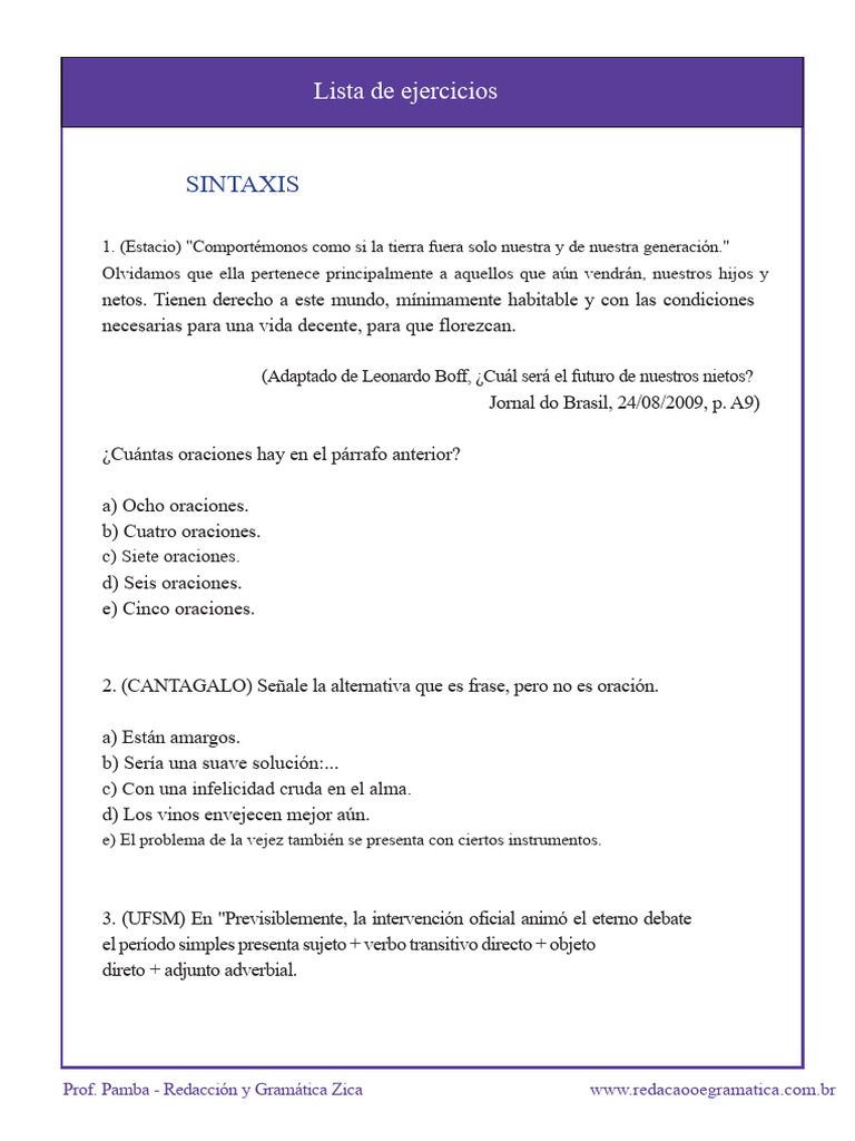Frase, Oración y Período - Lista Extra de Ejercicios | PDF | Verbo | Oración (Lingüística)