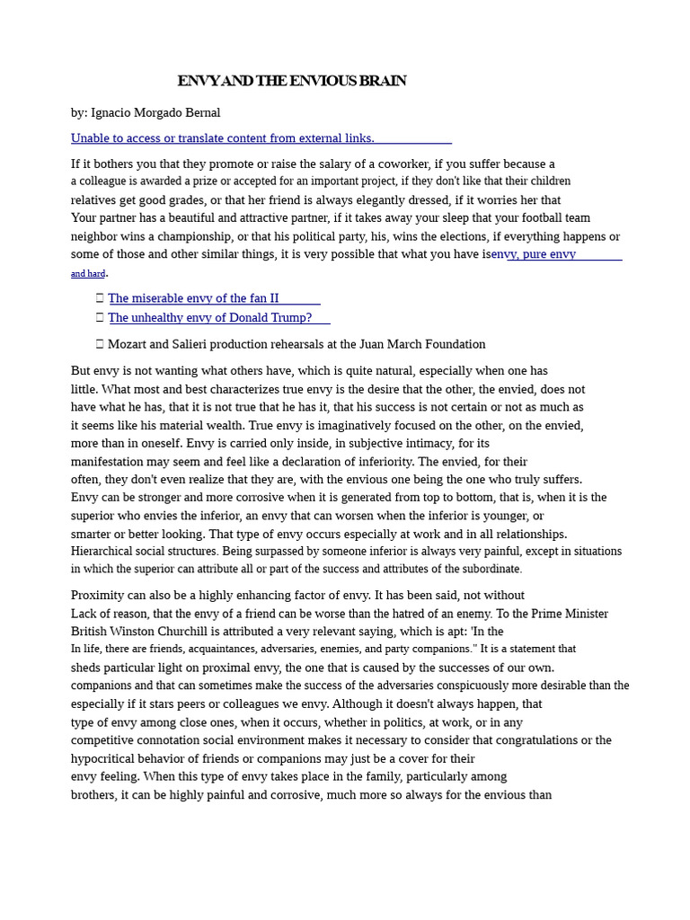 Envy and The Envious Brain | PDF | Envy | Feeling