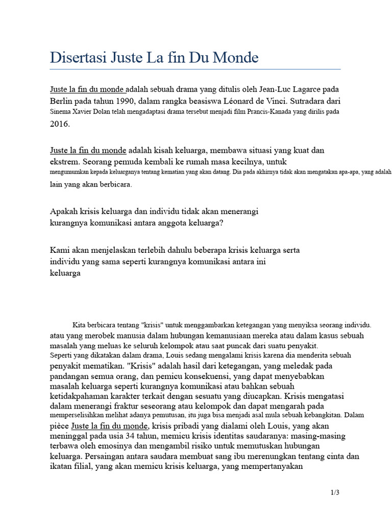 Krisis Keluarga dalam Juste la fin du monde | PDF