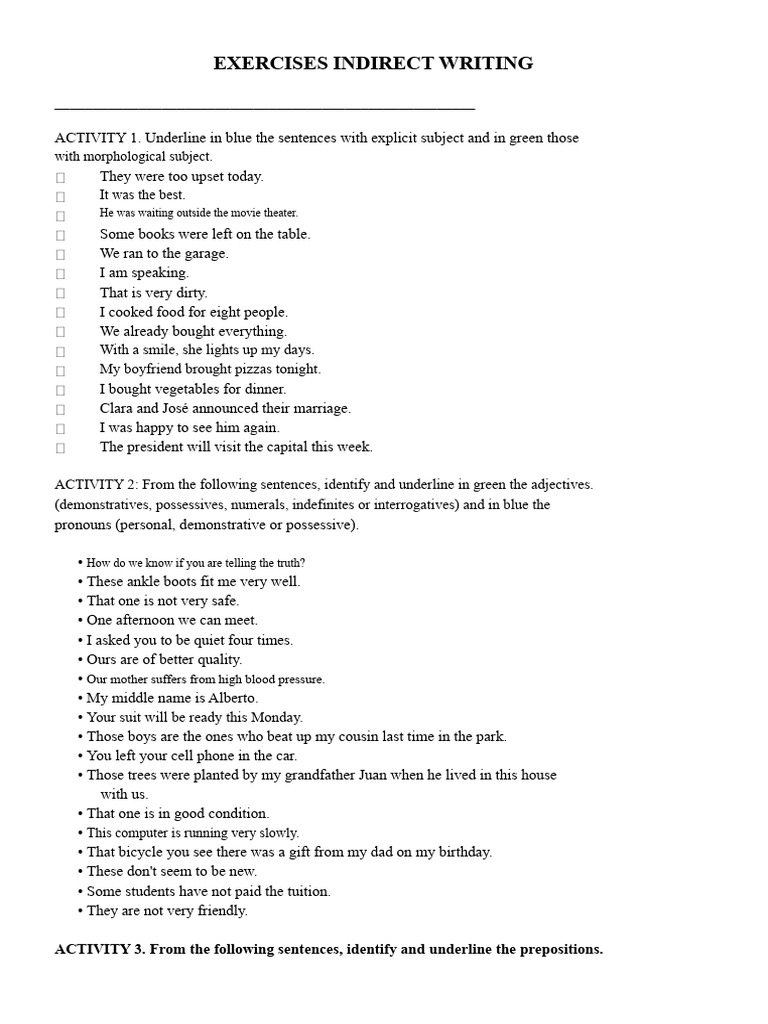 Exercises On Indirect Writing | PDF | Grammar | Linguistic Morphology