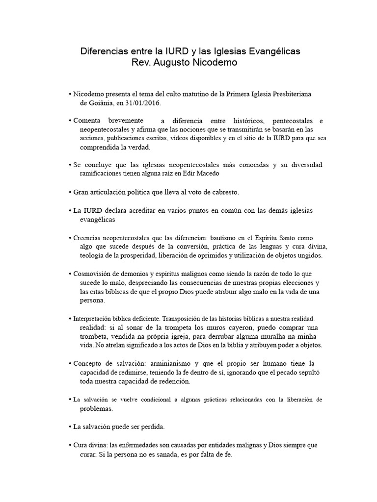 Diferencias Entre La IURD y Las Iglesias Evangélicas - Lorena Ferraz ...