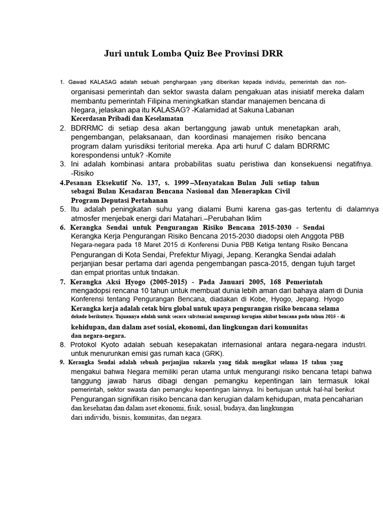 Juri Lomba Quiz Bee DRR Provinsi | PDF