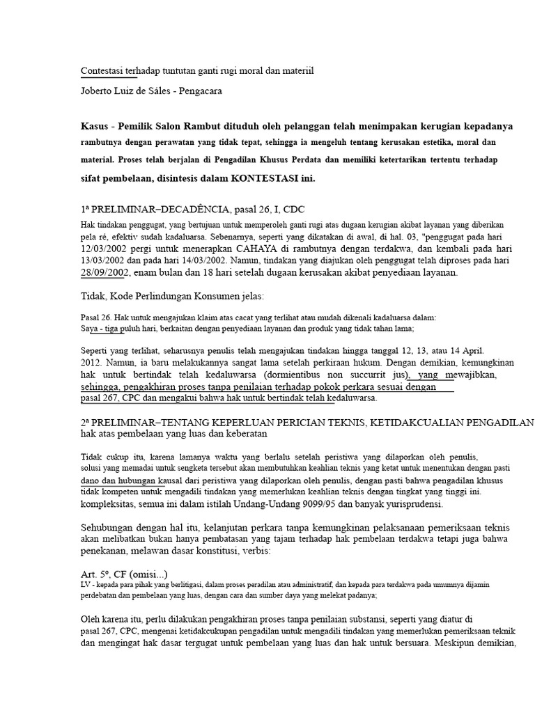 Bantahan Terhadap Tindakan Kerugian Moral Dan Materi | PDF
