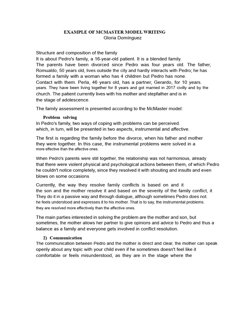 Example of McMaster Model Writing | PDF | Empathy | Father
