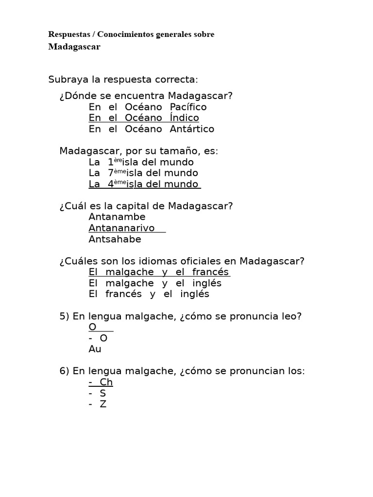 Respuestas de Conocimiento General Sobre Madagascar | PDF