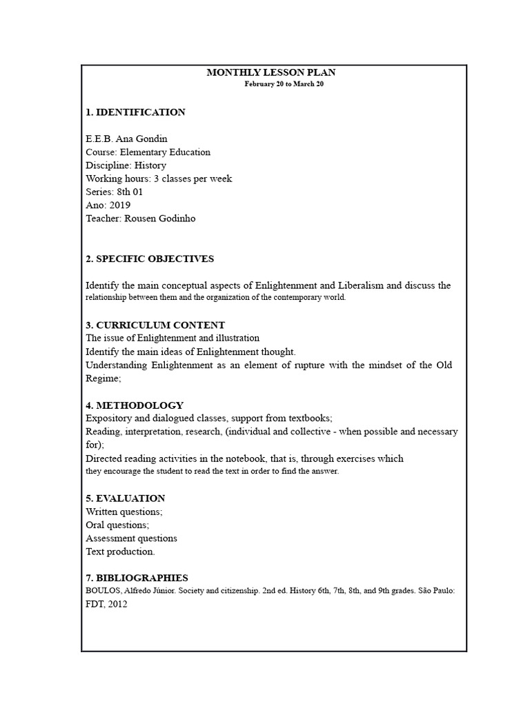 Monthly Lesson Plan 801 | PDF | Lesson Plan | Learning