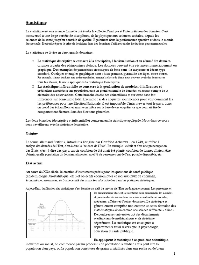 Introduction à la Statistique et ses Branches | PDF | Statistiques ...