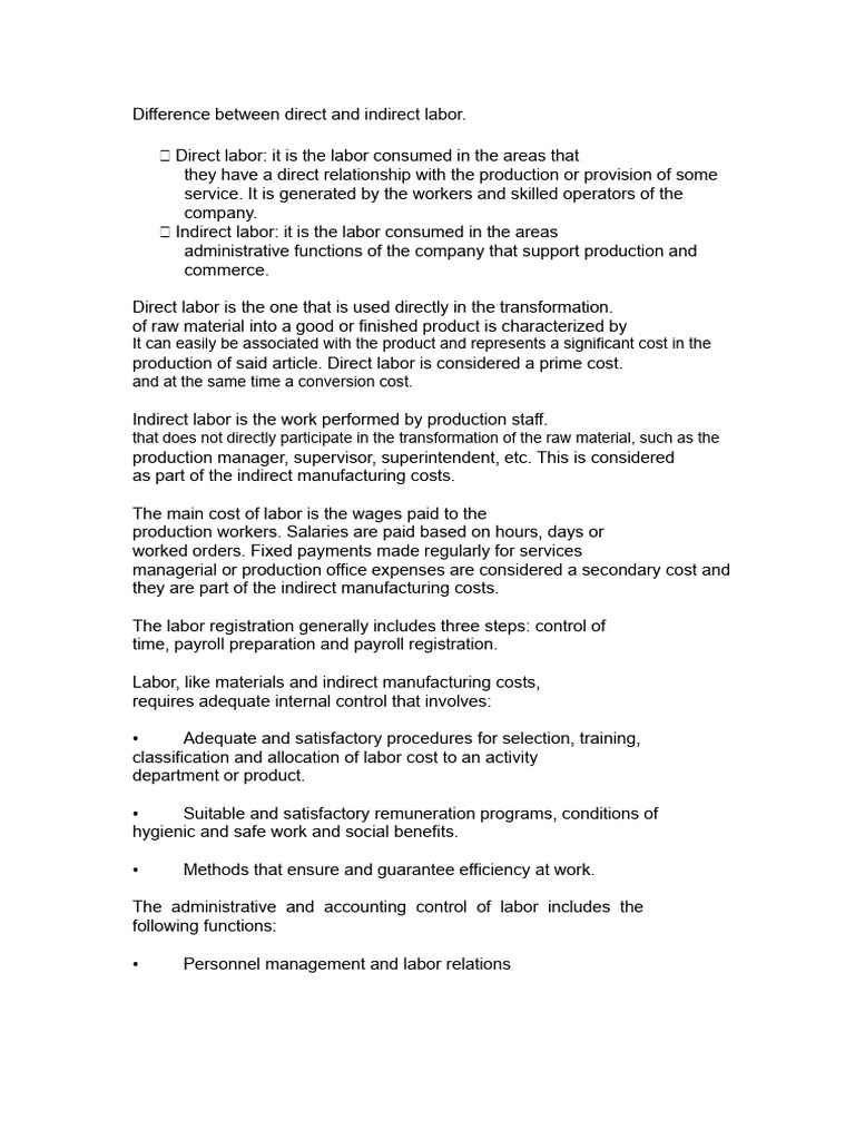 Difference Between Direct and Indirect Labor | PDF | Labour Economics ...