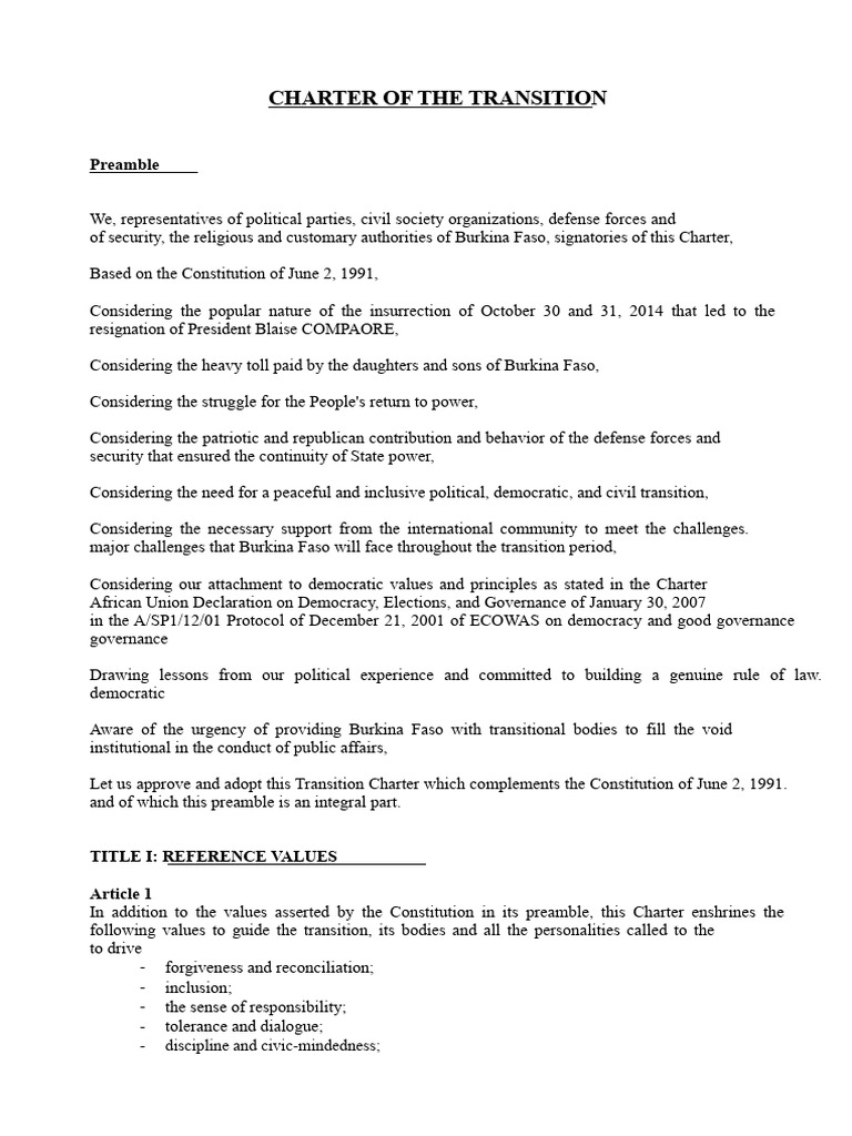 Charter of The Transition | PDF | Burkina Faso | Presidents Of The ...