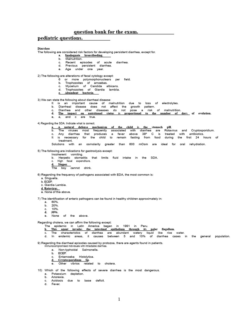 Question Bank of The Exam | PDF | Diarrhea | Breastfeeding