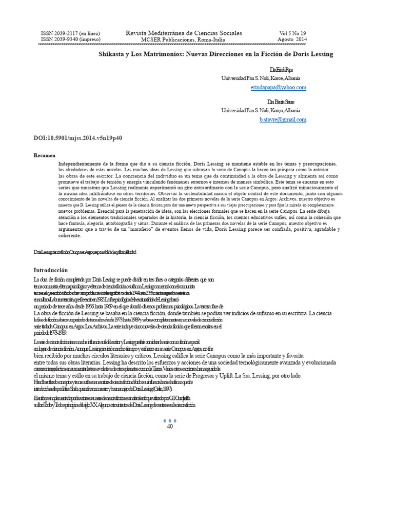 Shikasta y Los Matrimonios Nuevas Direcciones en Doris | PDF | Doris ...