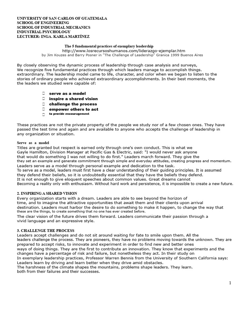 5 Practices of Exemplary Leadership | PDF | Leadership