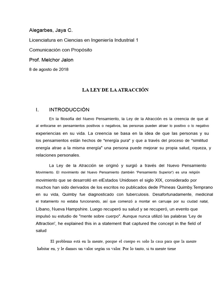 La Ley de La Atracción | PDF | Ley de Atracción (Nuevo Pensamiento ...