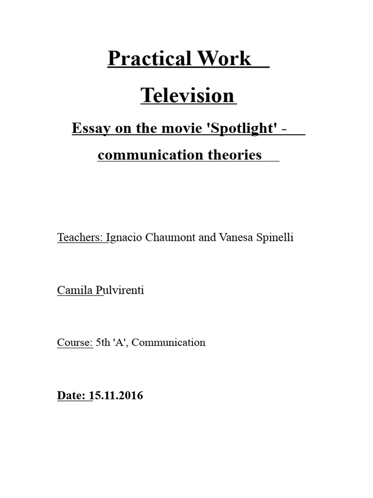 PRACTICAL WORK TELEVISION - Essay On The Movie 'Spotlight' | PDF ...