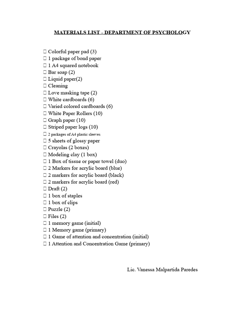 List of Materials Psychology | PDF