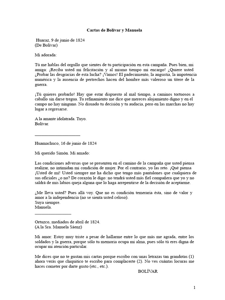 Cartas de Bolívar para Manuela Sáenz | PDF | Amor | Actitudes ...
