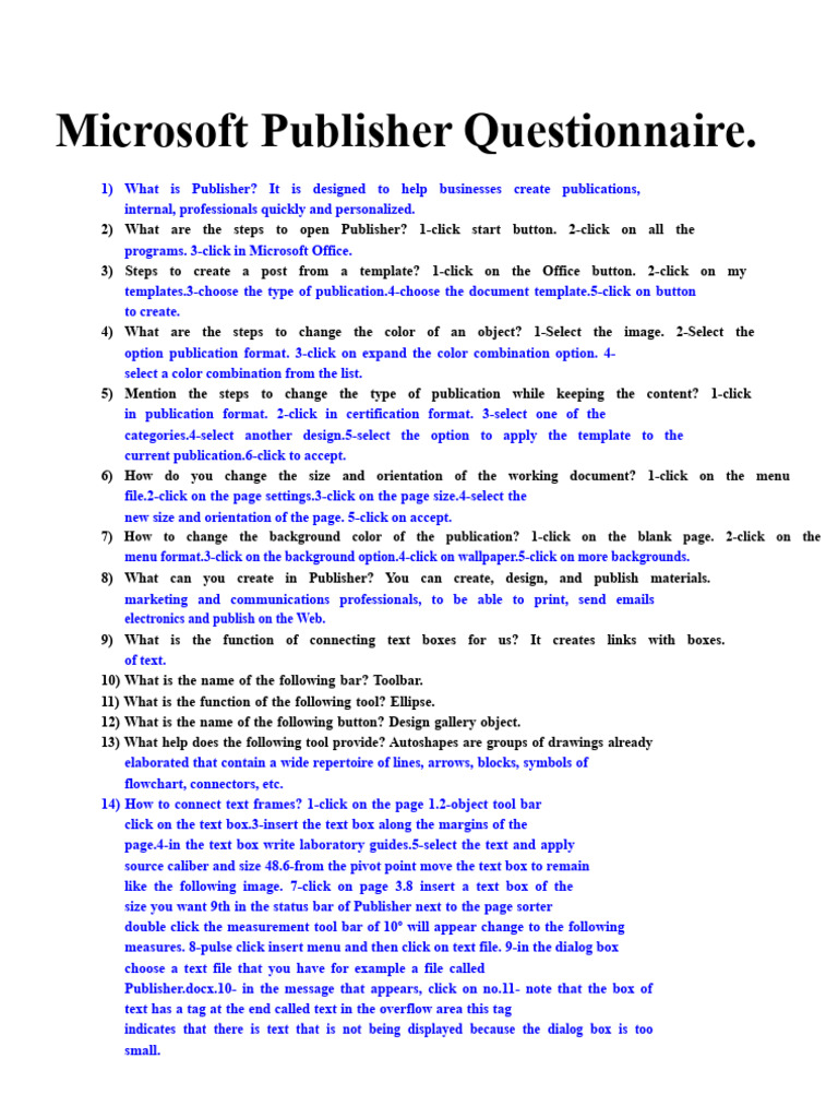 Microsoft Publisher Questionnaire | PDF | Computing | Software