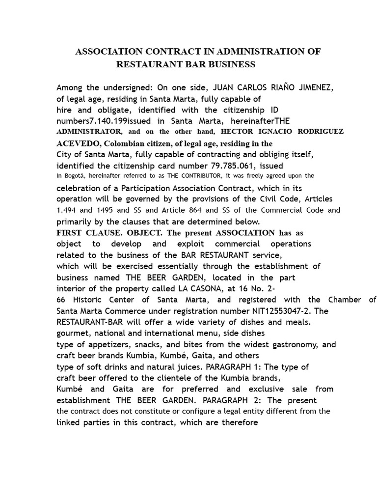 Association Contract The Beer Garden | PDF | Arbitration | Lease