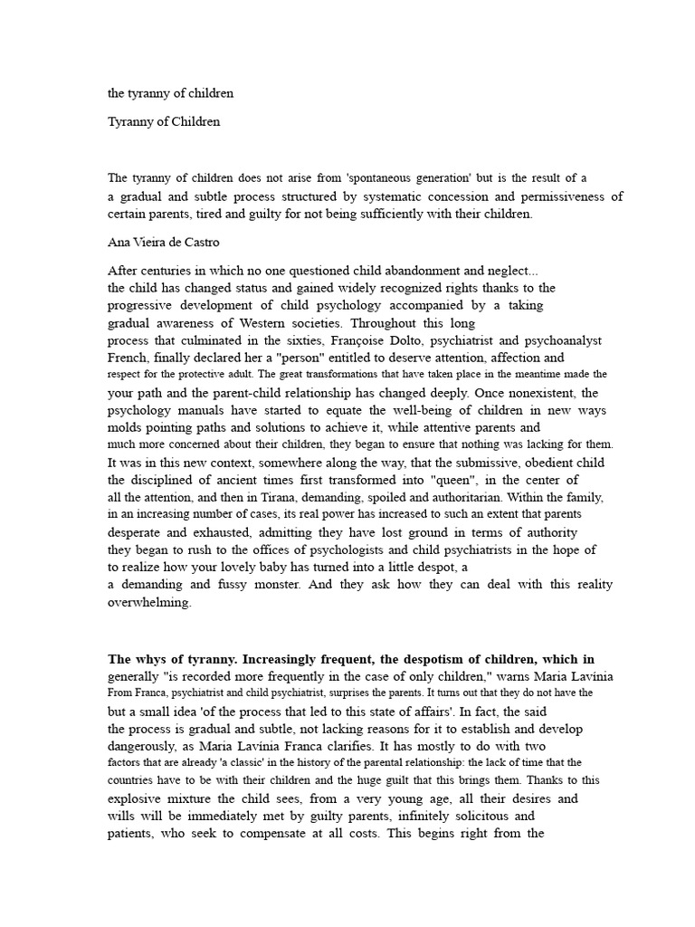The Tyranny of Children | PDF | Self Esteem | Psychological Concepts