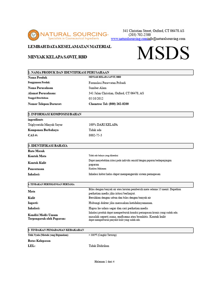 Msds Minyak Sawit RBD | PDF