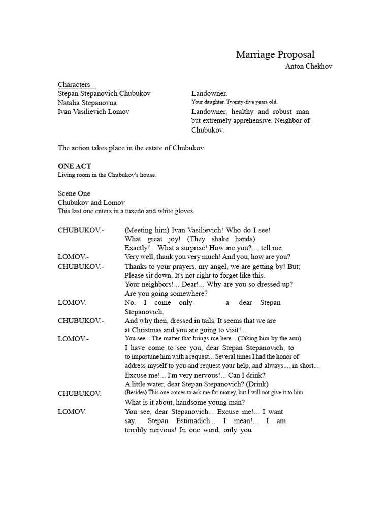 The Proposal - Anton Chekhov | PDF