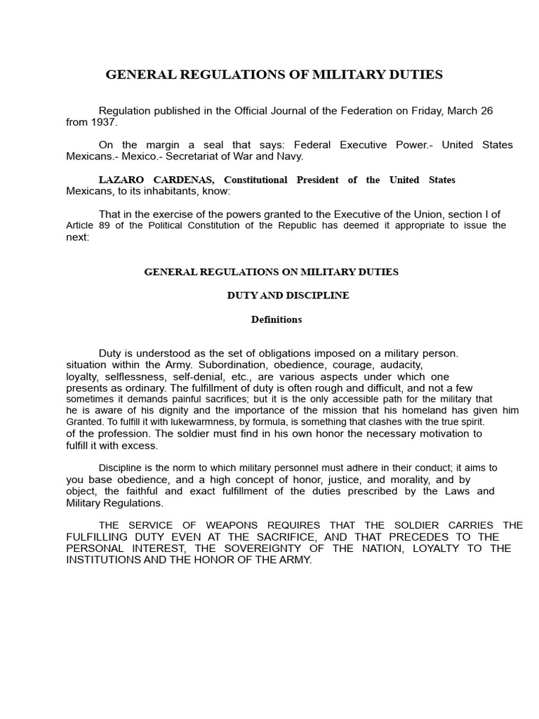 34 General Regulation of Military Duties | PDF | Military Justice ...