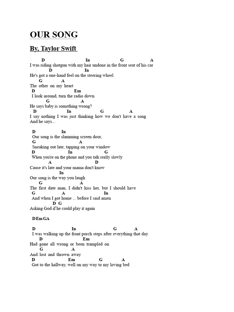 Our Song: A Love Story in Lyrics | PDF